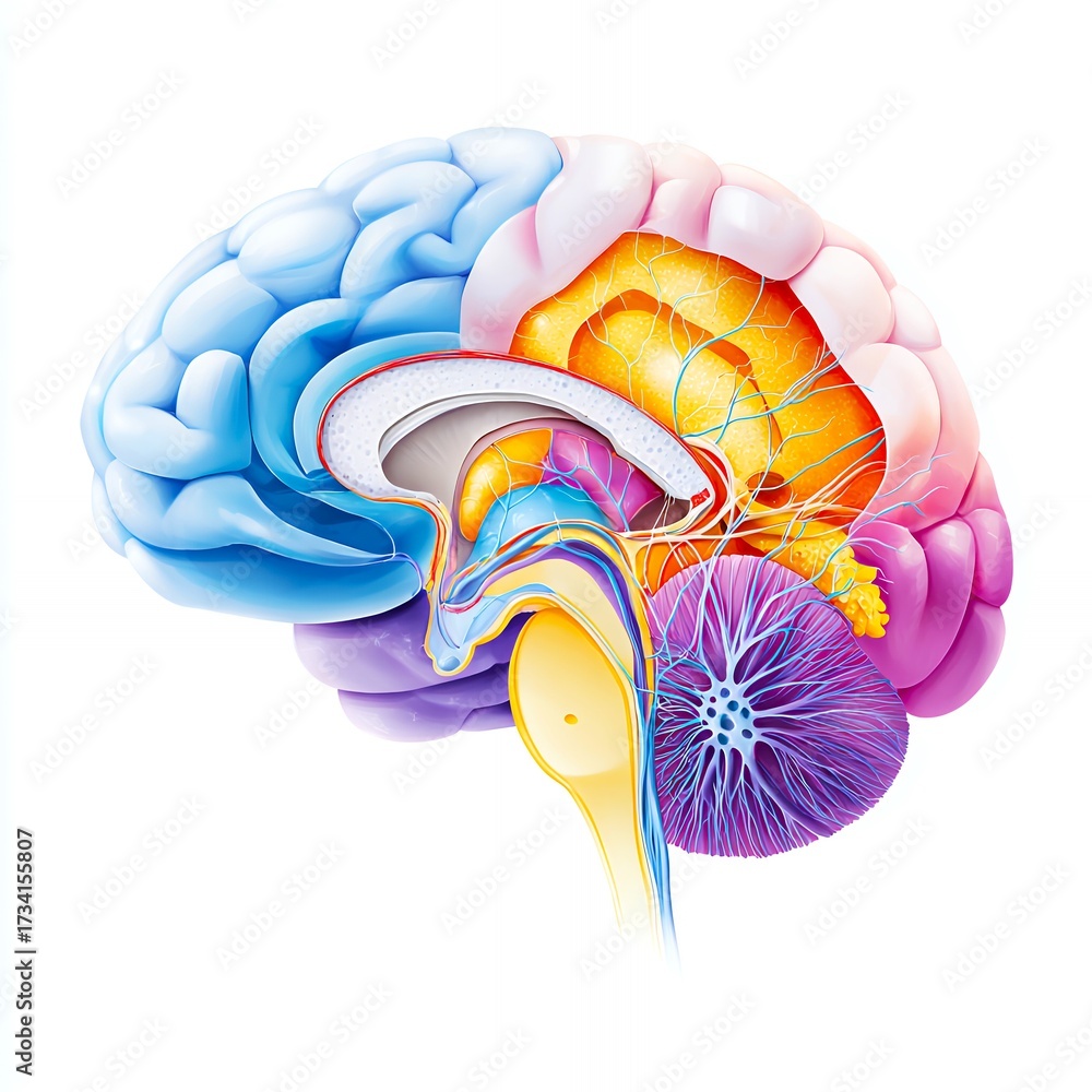 Detailed Anatomy Flashcard of Brain Structure for Educational Purposes ...