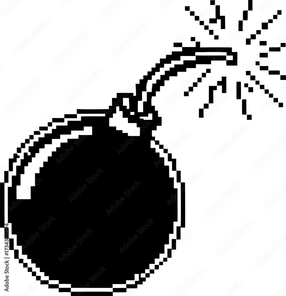 Pixel bomb icon with lit fuse retro explosive symbol in 8 bit for ...