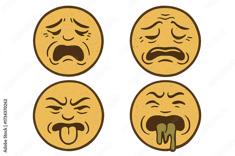 Stock-Vektorgrafik „Vintage retro grossed out emoticon set. Vector ...