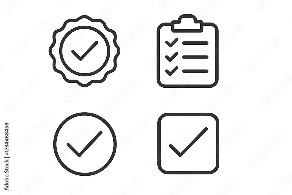 Check mark icon set in a thin line style. Vector collection of approved ...
