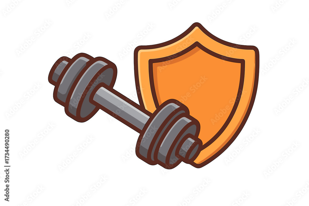 Dumbbell and shield icon. Fitness protection logo. Gym security ...