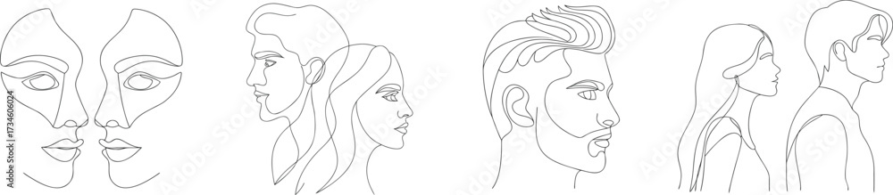 Hand drawn sketch of different human faces. transparent background ...