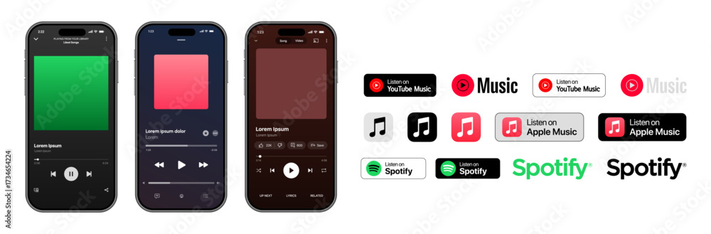 Spotify YouTube Music Apple Music UI mockup showing playlist layout ...