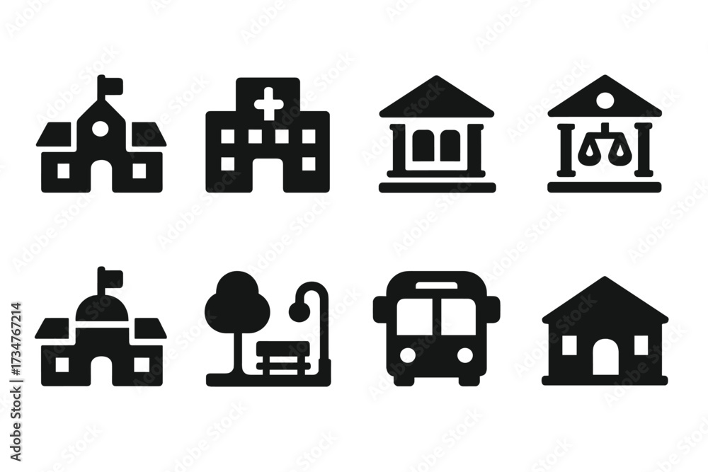 Public Spaces Icons. Public spaces. Filled icon set of Public spaces ...