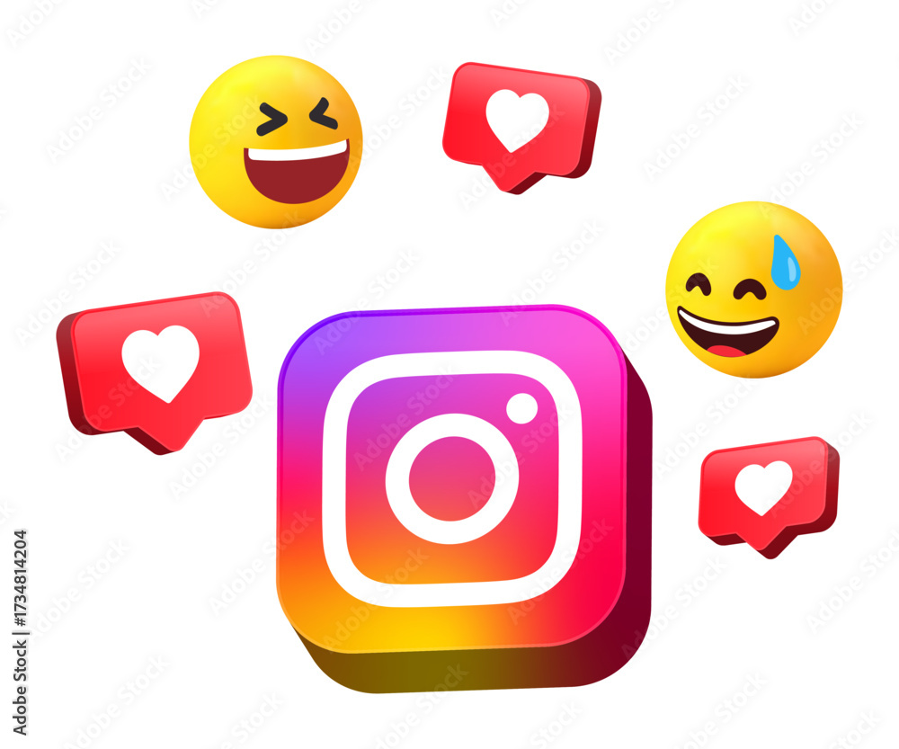 3d instagram logo social media icon with like notification icon ...