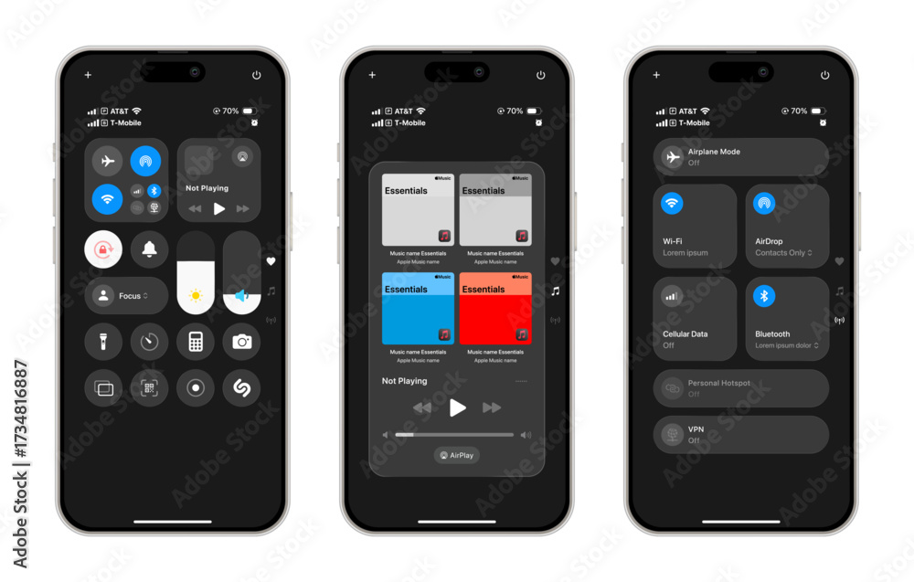 Vector de Stock Apple iPhone Control Center UI 2025 update with iOS 26 ...