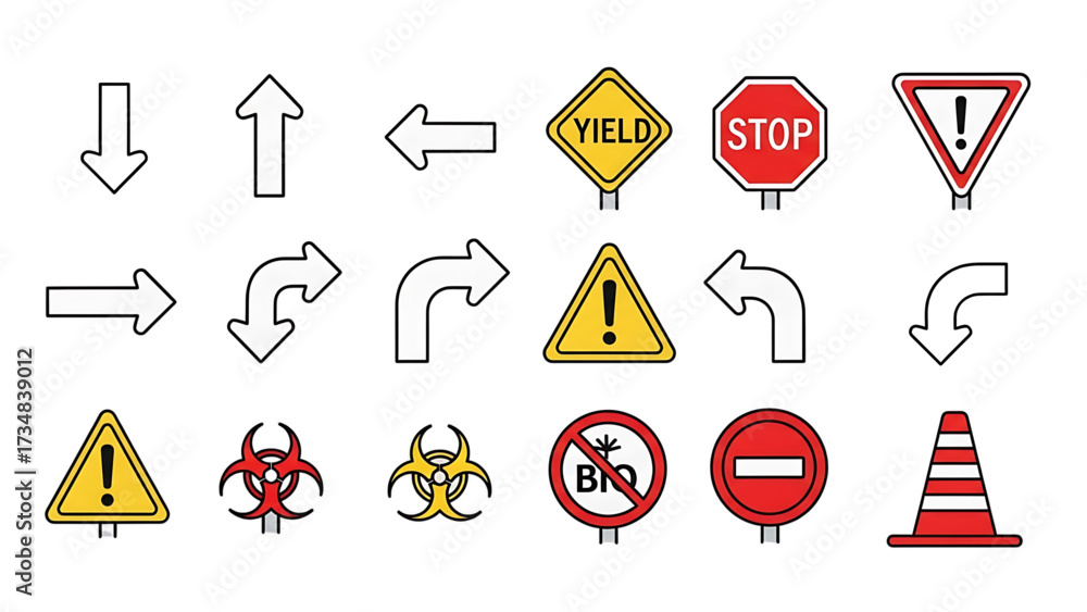 Traffic & Warning Icons: Road Signs, Directions, and Hazard Symbols ...
