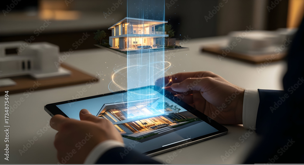 Modern Home Visualization: Man Interacts with Augmented Reality House ...