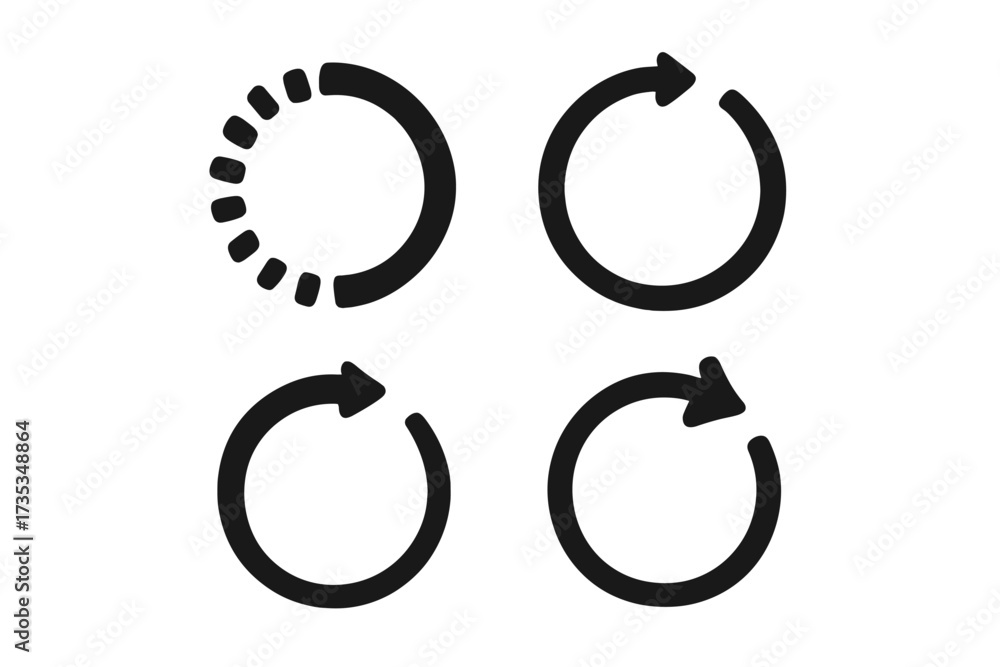 Set of circle arrows vector elements. Black loading, refresh, and ...