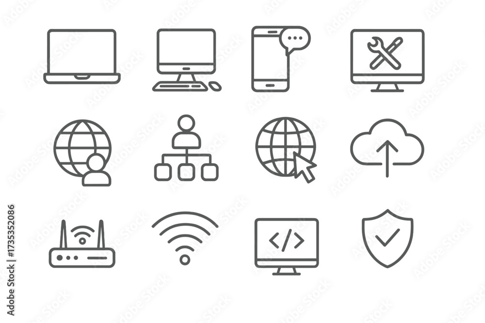Set of technology and computing line icons. Vector collection of ...