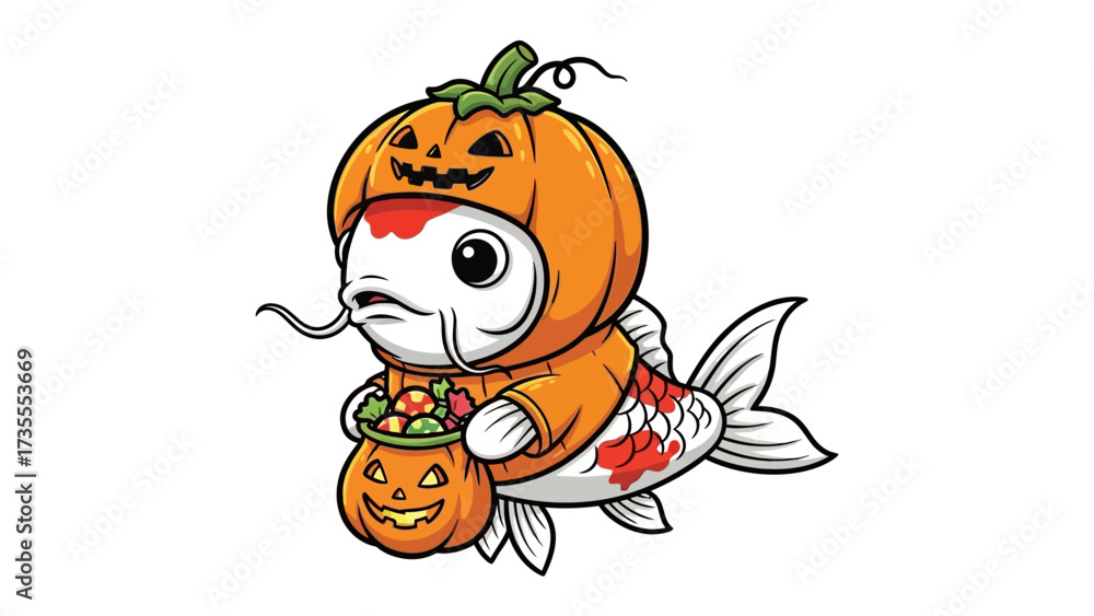 Spooky Koi Fish in Costume: A cute and festive koi fish in a pumpkin ...