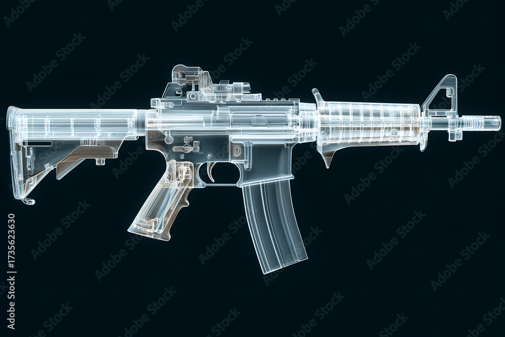 M4 Assault Rifle X-Ray Scan View Technical Illustration Blueprint ...