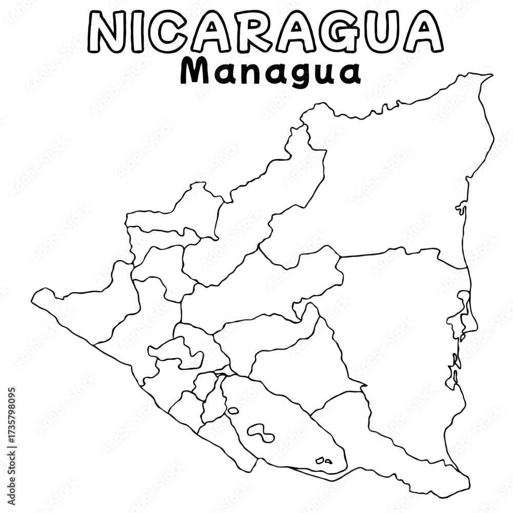 Outline of the nicaragua Map with State Boundaries with name and ...