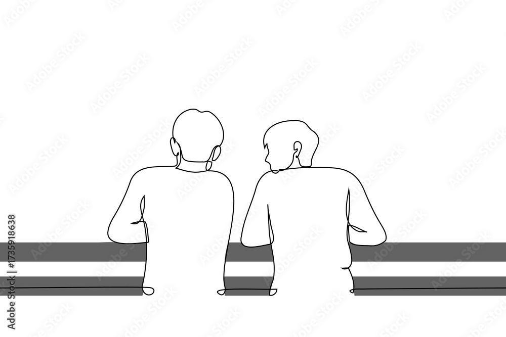 man looking at another man, back view - one line art vector. Concept ...