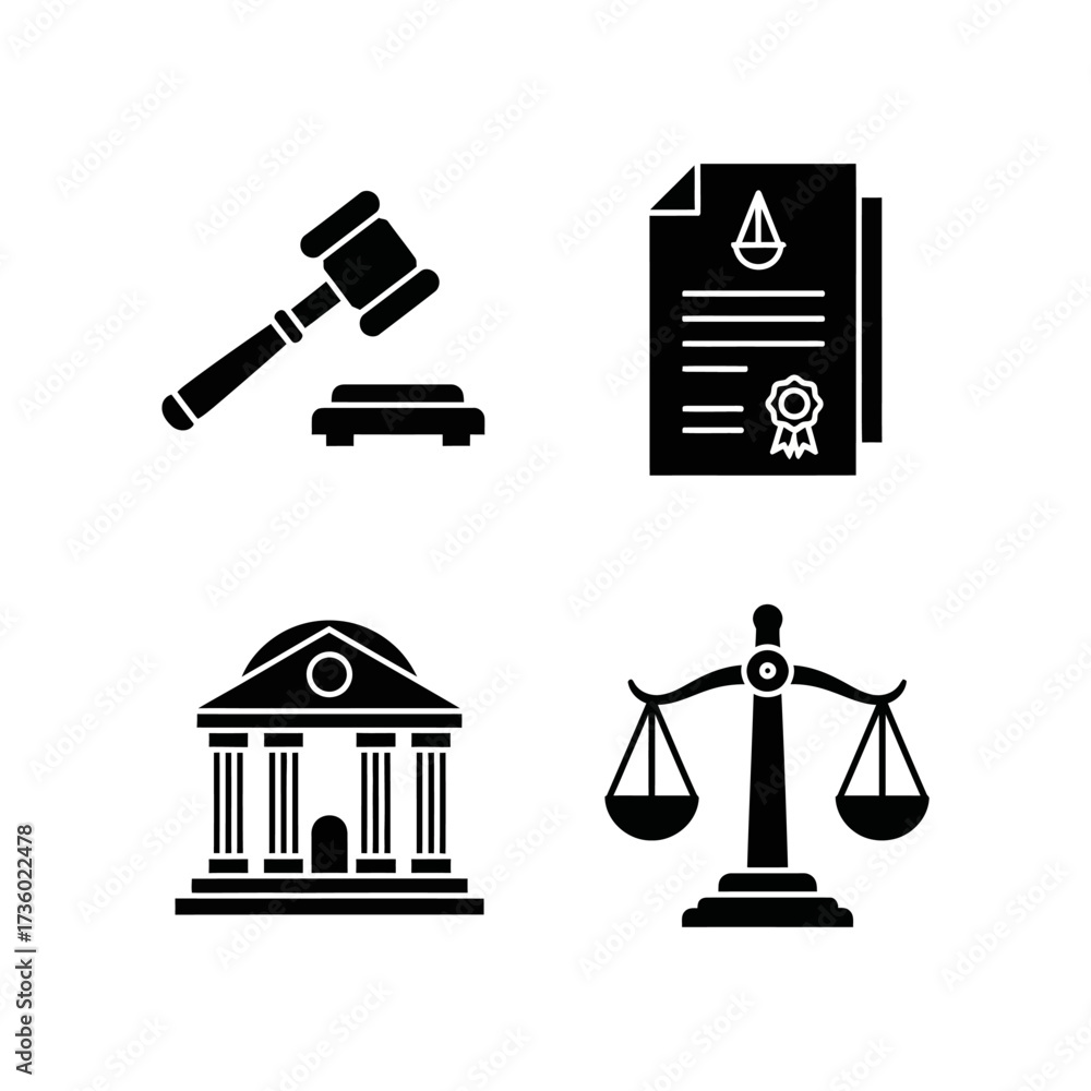 Collection of legal and justice-related icons, including a gavel ...