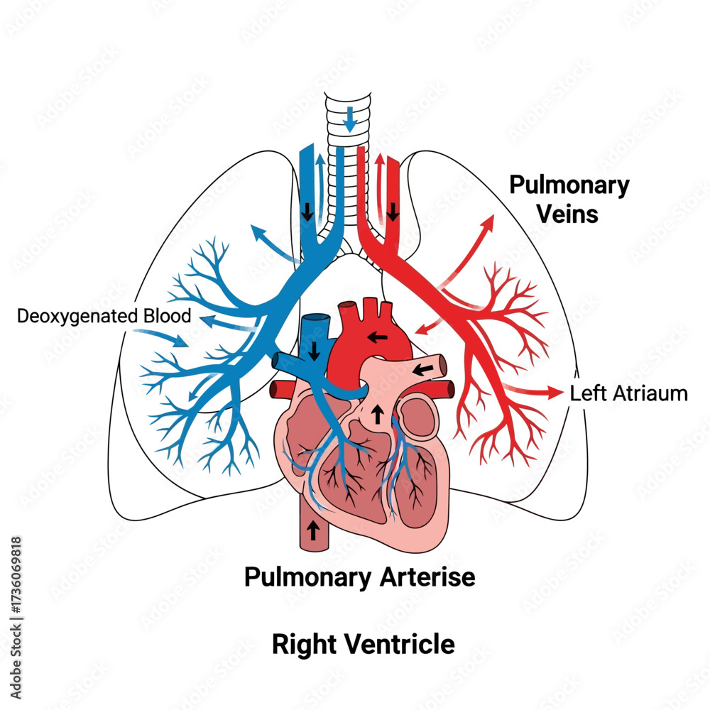 Diagram of Human Heart and Pulmonary Circulation A Visual Guide to ...