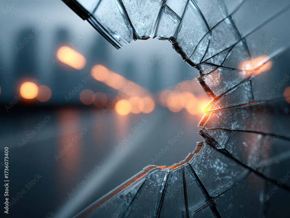 Futuristic cityscape emerges through a broken neon surface, depicting ...