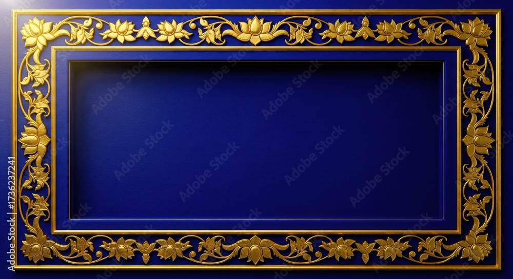 Royal Blue Silk Wallpaper with Gold Filigree Border, 8K Ultra-Realistic ...