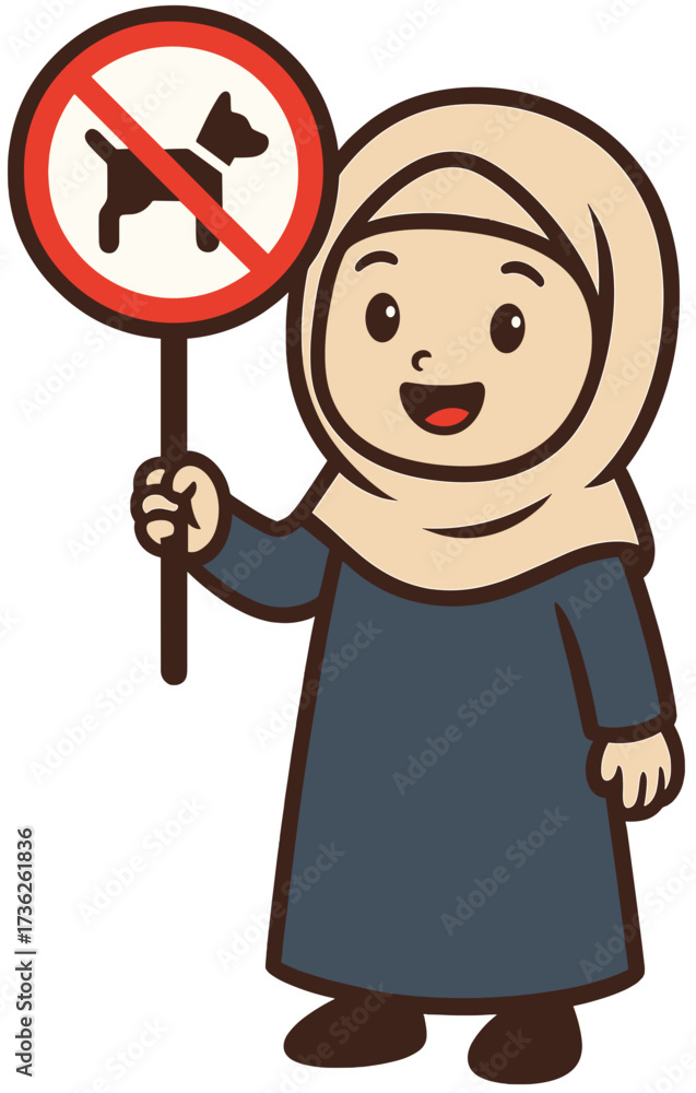 Vector de Stock Cute Muslim Girl Cartoon Holding No Dogs Sign for Kids ...