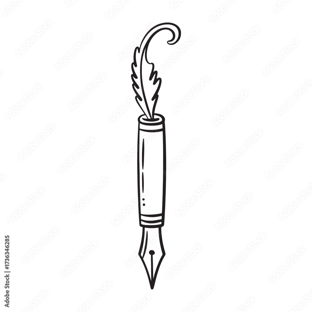 Vintage Quill Pen with Feather Illustration a Classic Symbol of Writing ...