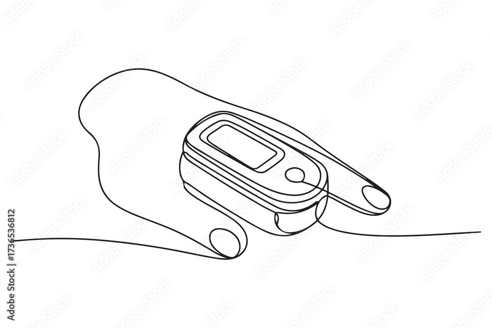 Continuous one line drawing pulse oximeter on finger. Digital device to ...