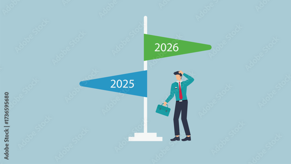 Businessman confused about the future direction between 2025 and 2026 ...
