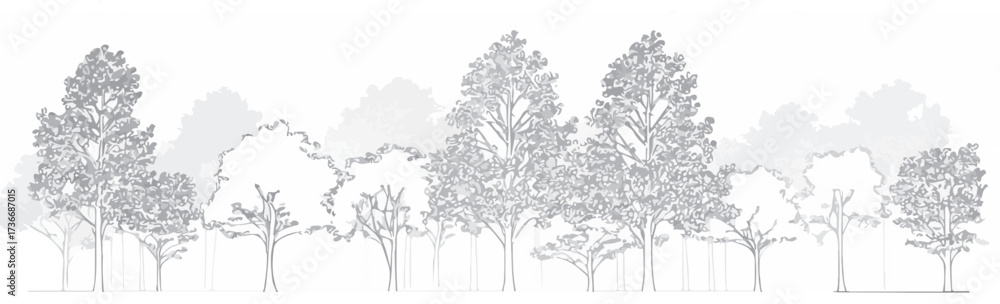 Architectural Drawings, Minimal style cad tree line drawing, Side view ...
