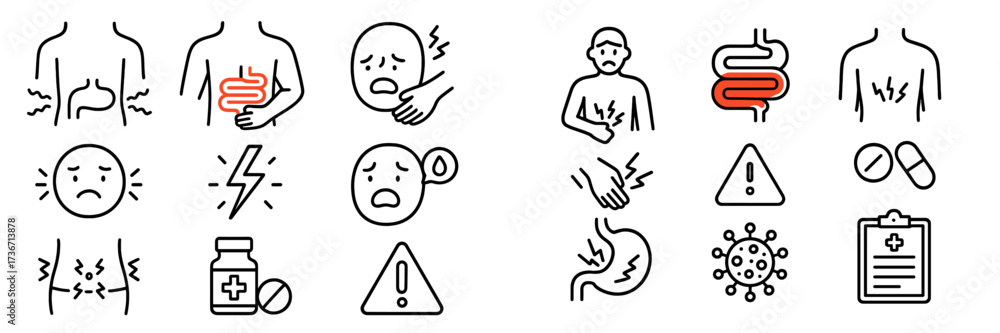 Health symptoms and concerns illustrated with simple icons for better ...