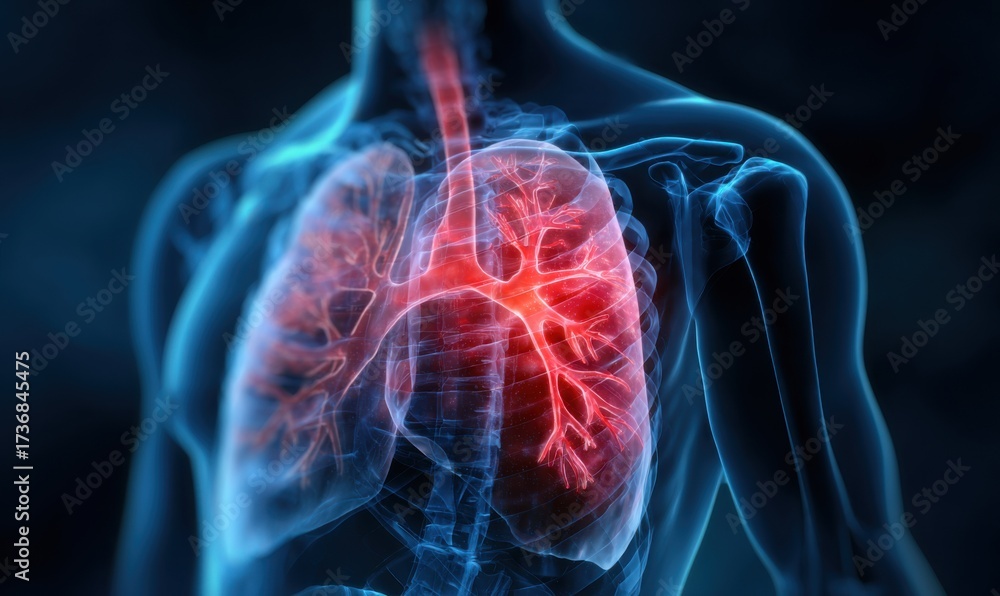 Human anatomy illustration showing the respiratory system in detail ...