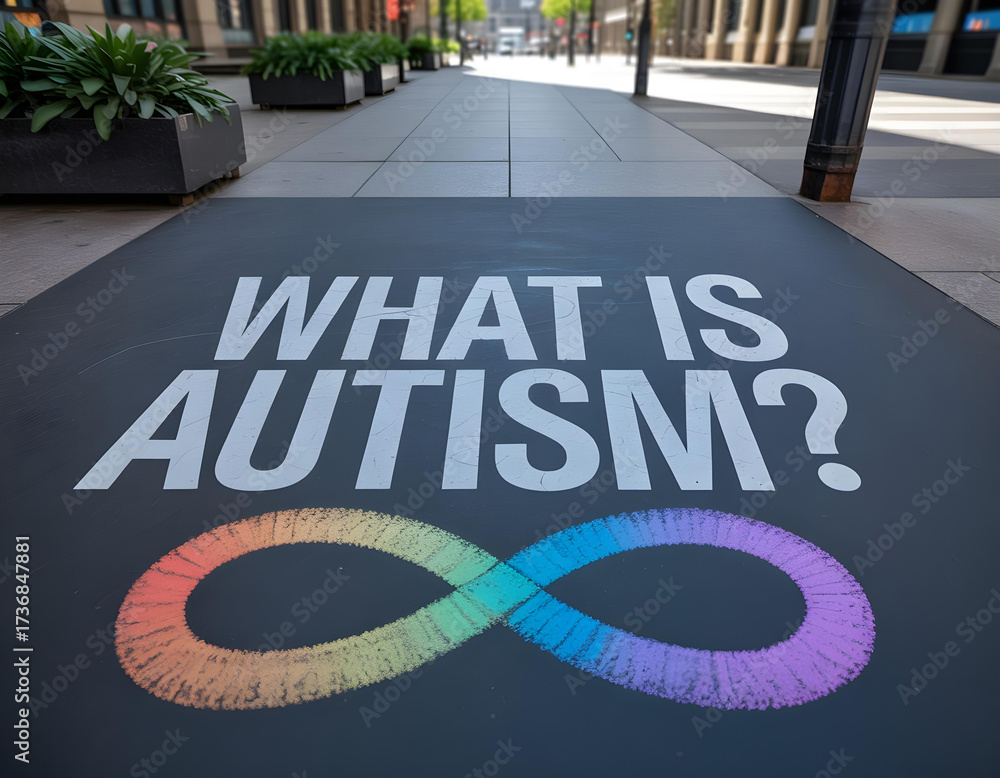 Foto de Stock Sidewalk text reading What Is Autism with rainbow ...