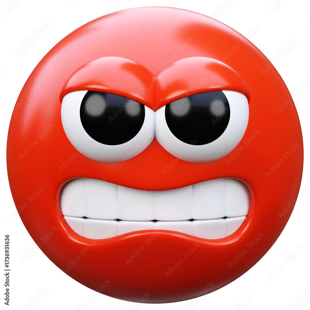 Furious Red Emoji on Transparent Background with Gritted Teeth and ...