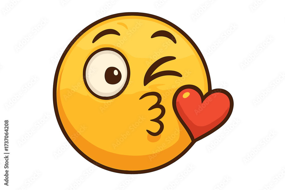 Winking face emoji blowing a kiss. Cute cartoon emoticon sending a red ...