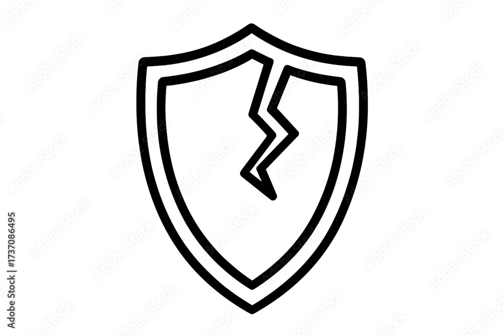 Cracked shield icon. Broken security symbol. Data breach concept ...
