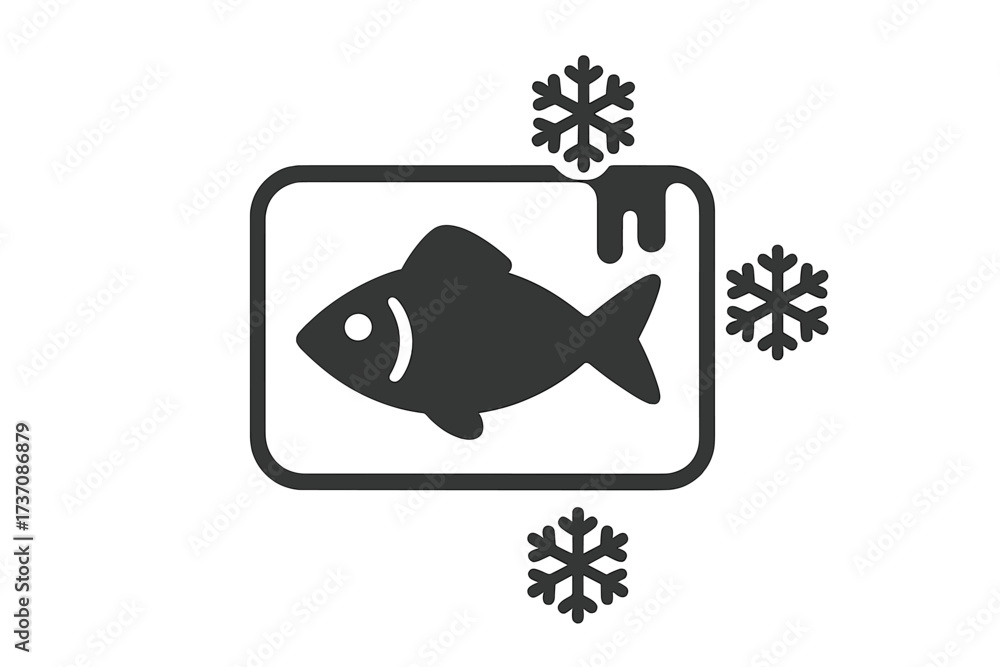 Frozen fish packaging icon. Deep freeze seafood product symbol. Cold ...