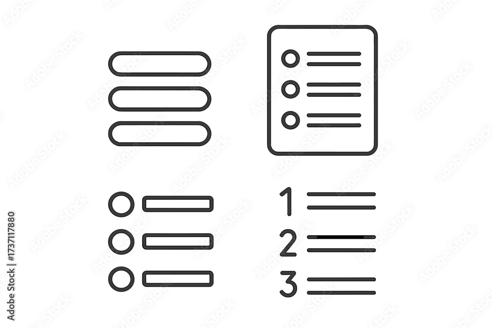 Vector de Stock Menu and list outline icon set for UI and UX design ...