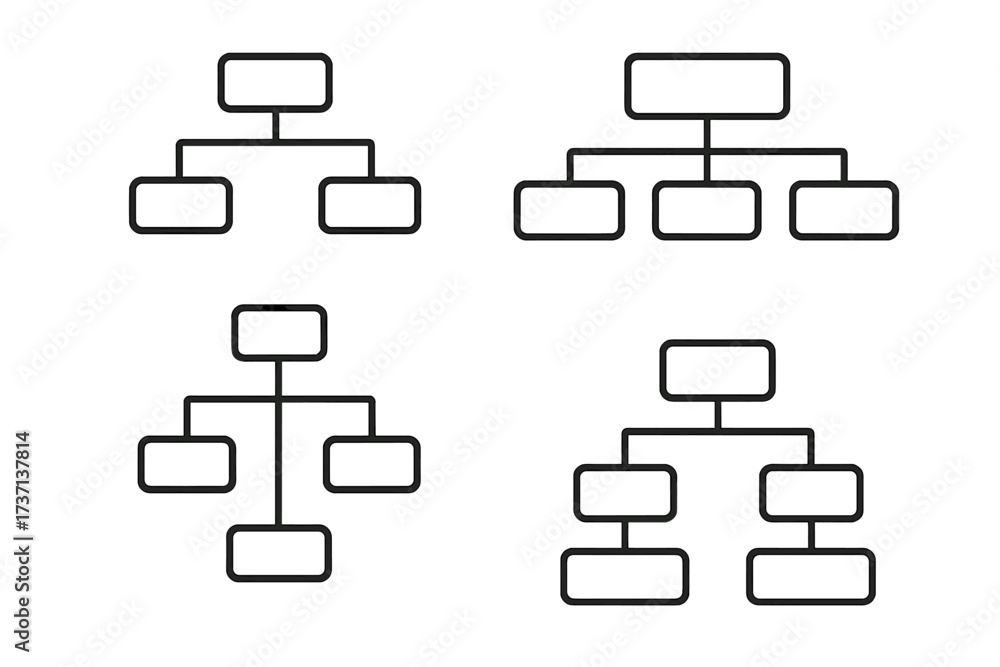 Mind map and hierarchy chart vector icon set. Simple flowchart and ...