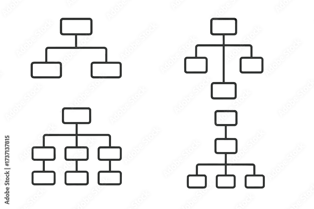 Organization chart and flowchart icon set. Business hierarchy and mind ...
