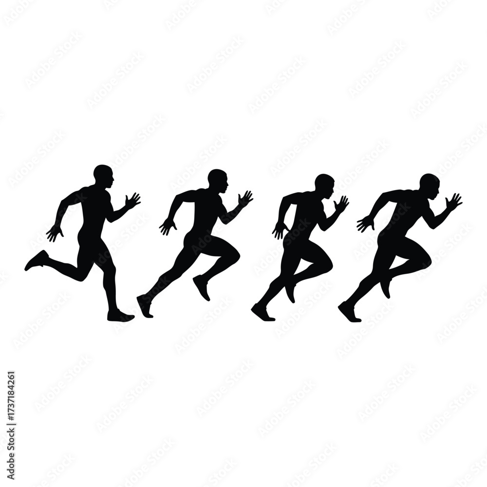 Dynamic silhouette set of four athletes running in motion capturing ...