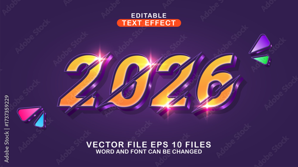 editable 3d 2026 sliced text effect.typhography logo Stock Vector ...