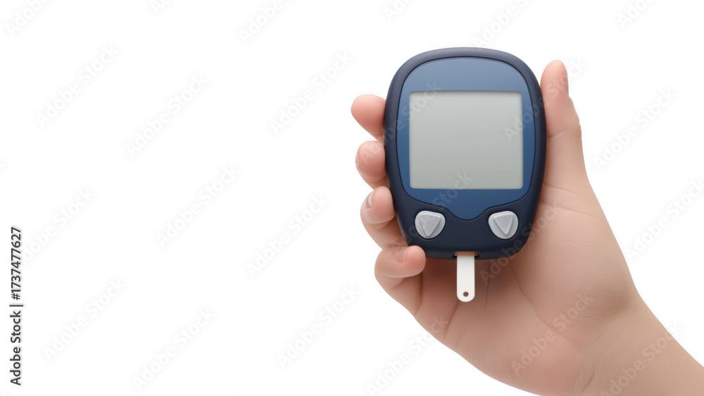 Hand displays a glucose meter for diabetes management, created AI, PNG ...