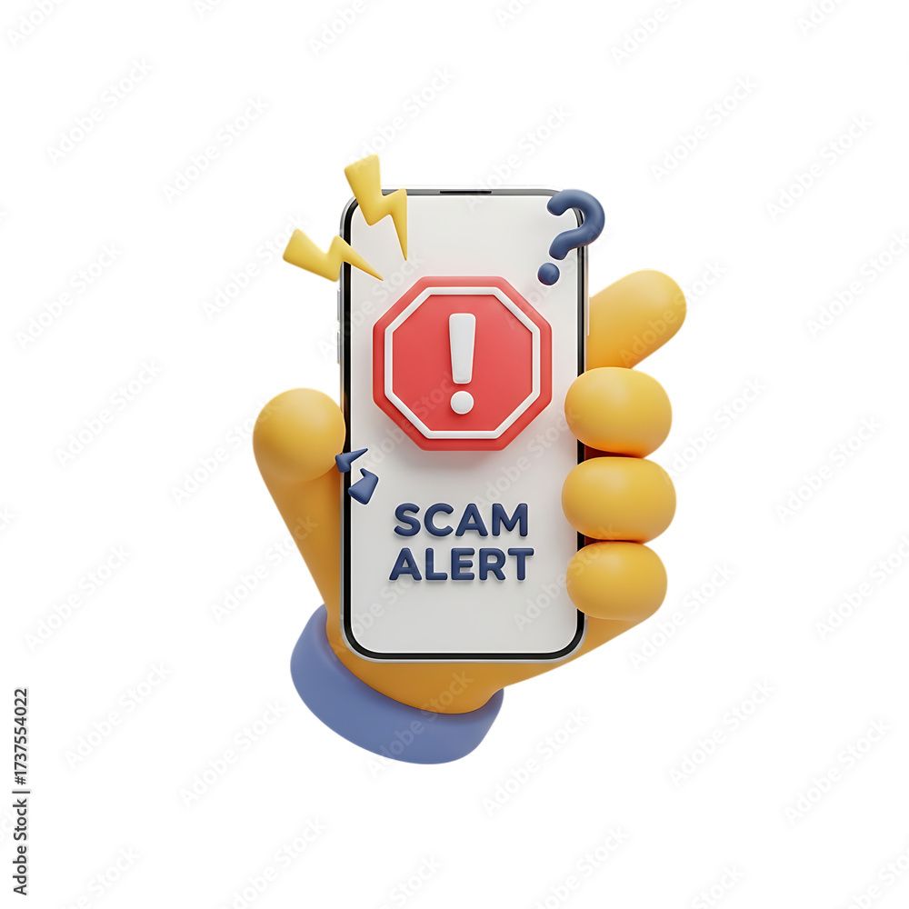 3D Scam Alert Notification Smartphone Icon for Security Awareness ...