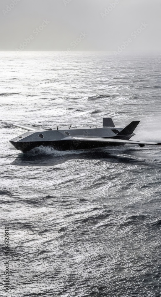 Unmanned surface vessel (USV) navigating rough ocean water. Autonomous ...