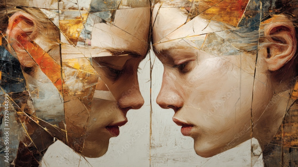 Two faces come together in a creative display of emotional connection ...