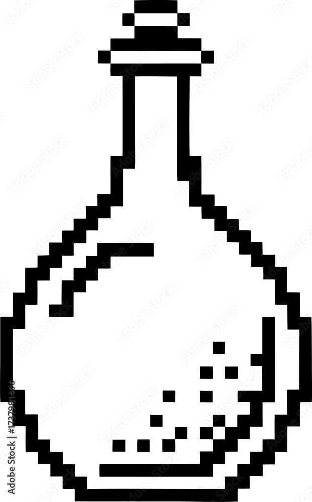 Pixel art glass potion flask, empty vintage bottle isolated on white ...