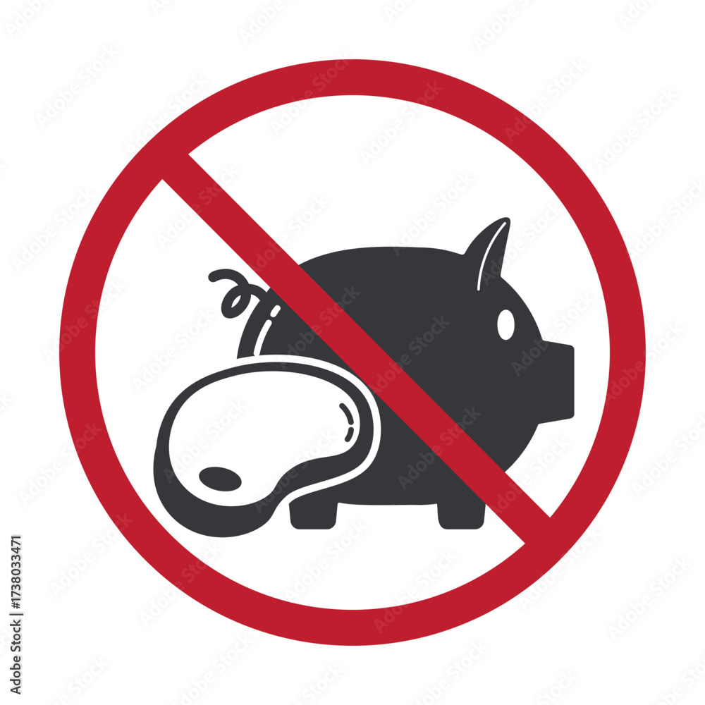 Isolated pictogram of pork meat with prohibition symbol, representing ...