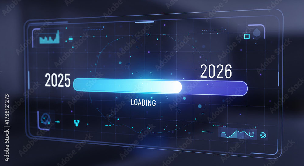 Loading Screen A Digital Interface Showing Progress from 2025 to 2026 ...