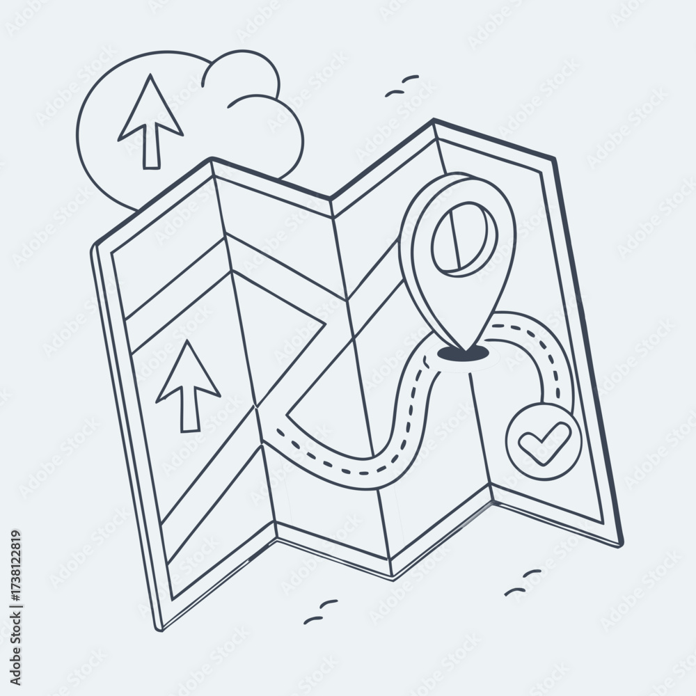 Digital Map with Route Guidance: A minimalist illustration showcases a ...