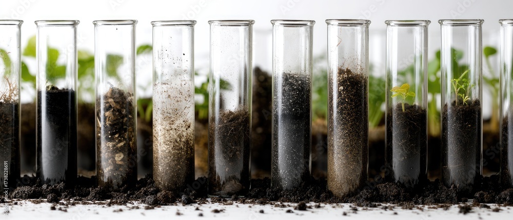 Experiment with soil samples showing various textures and growth stages ...