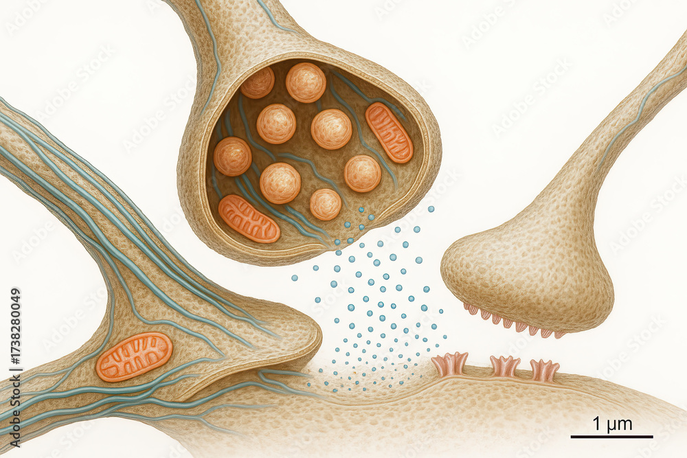 Illustration Stock Synapse and neurotransmitter release, scientific ...
