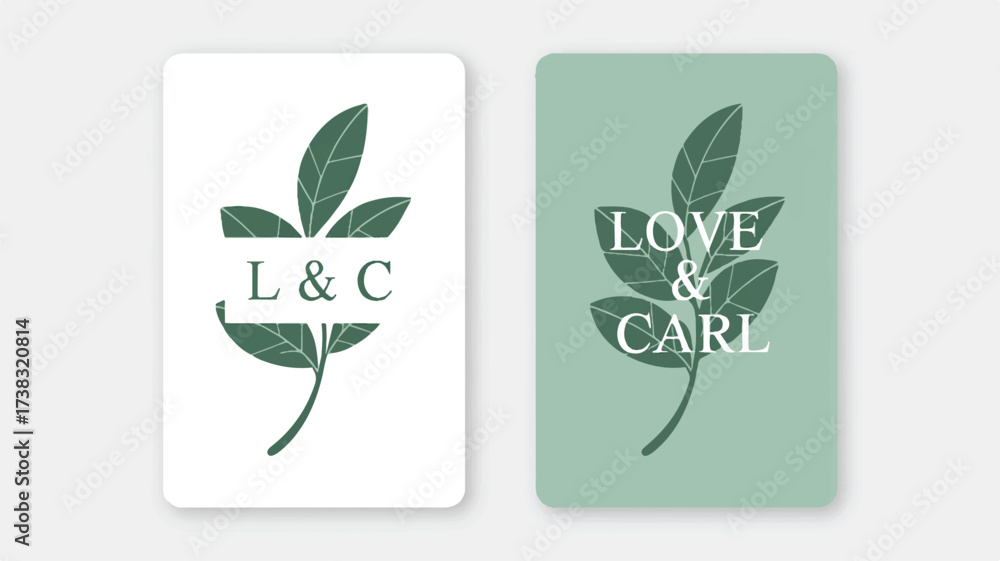 Wedding Invitation Design Elements with Leaf Motifs and Initials or ...
